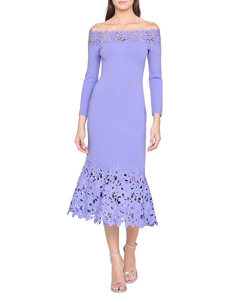 THEIA Theia Lace Trim Midi Dress